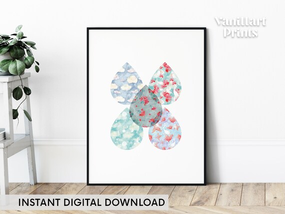 Water Drops Print Printable Geometric Wall Art Cute Shapes - Etsy