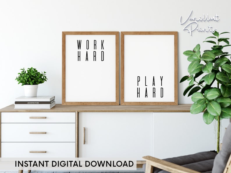 Work Hard Play Hard Printable Quote Wall Art Set of 2 | Etsy