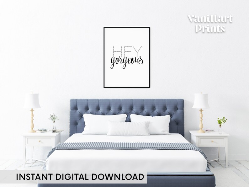 Hey Gorgeous Printable Wall Art Quote Print Black and White | Etsy