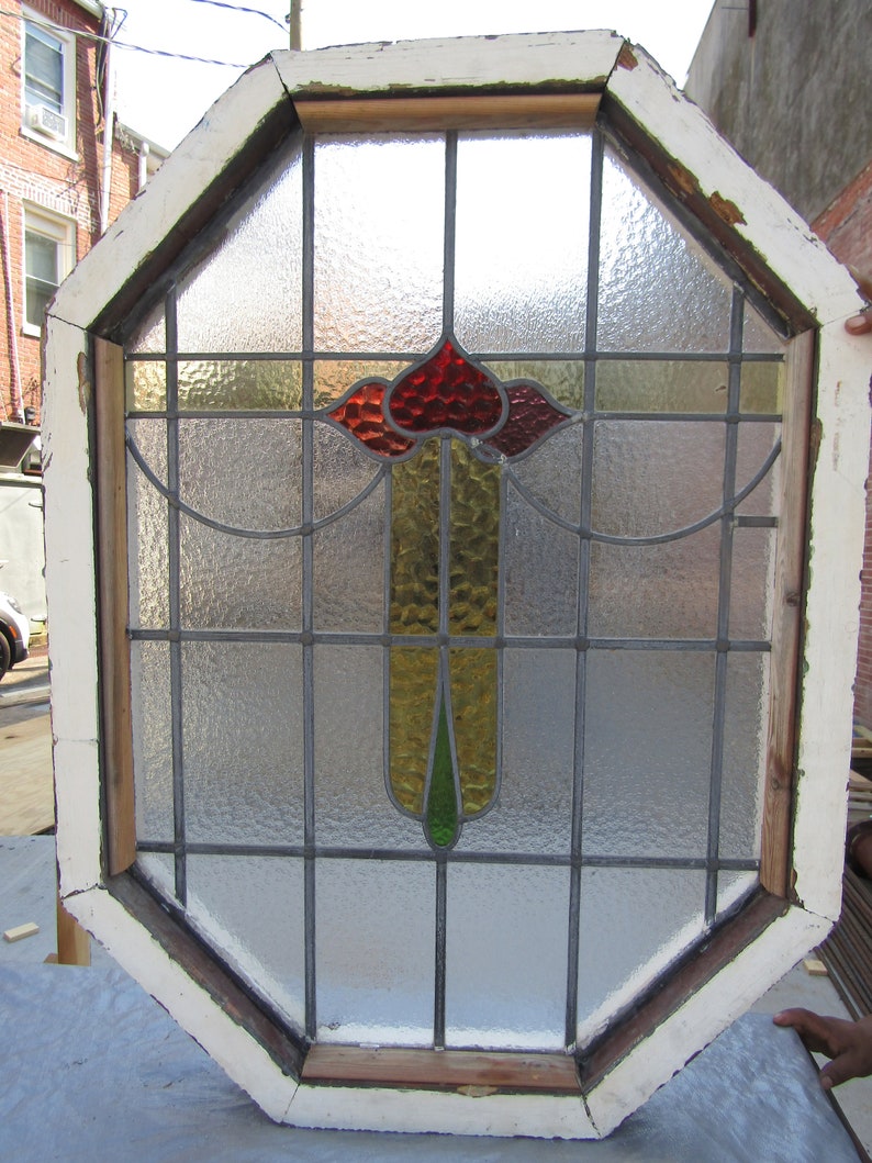 Large Art Nouveau English Stained Glass Window 1900s - Etsy