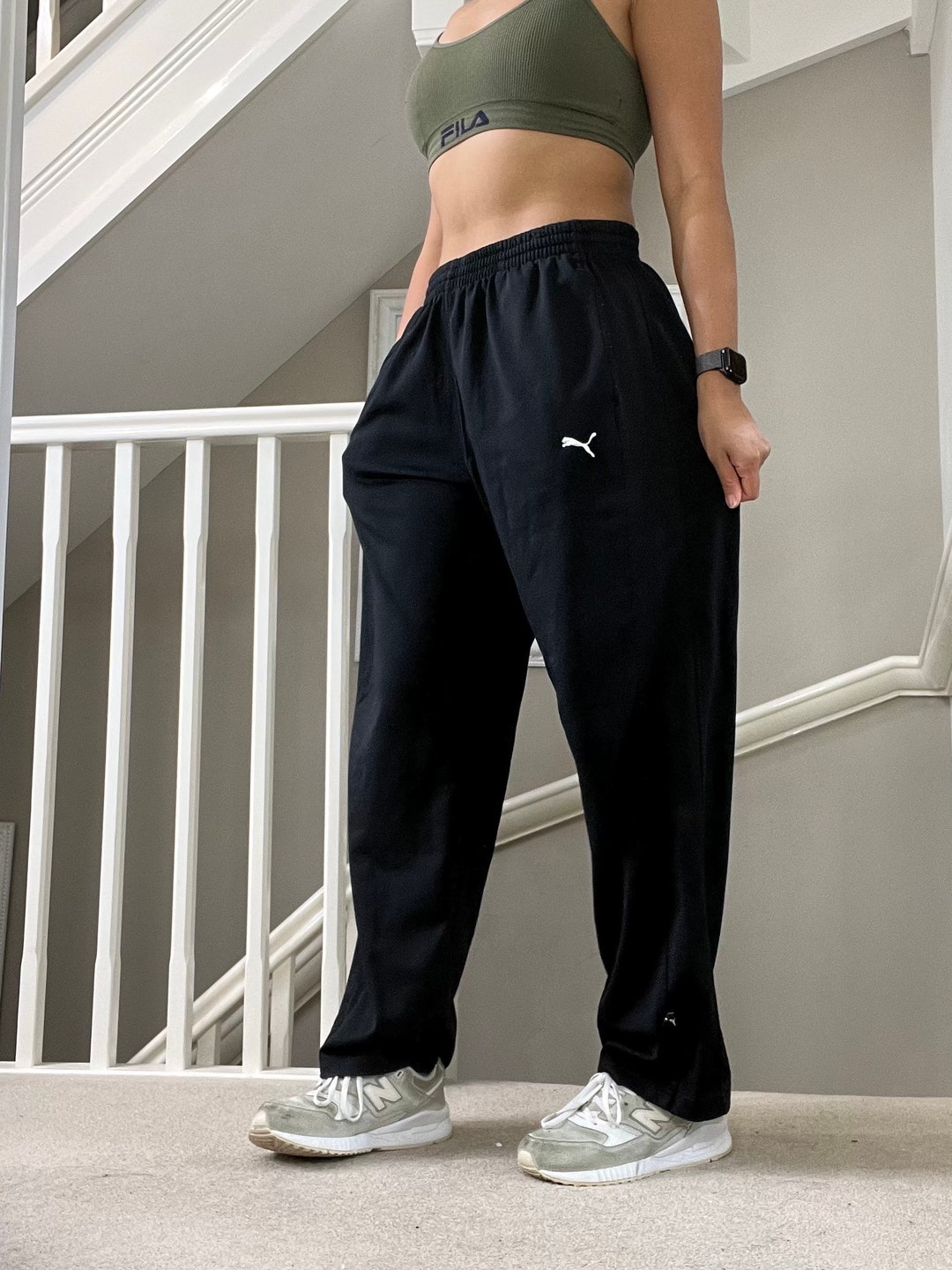 Vintage Puma Black Loose Fit Softshell Tracksuit Bottoms Trackies ...