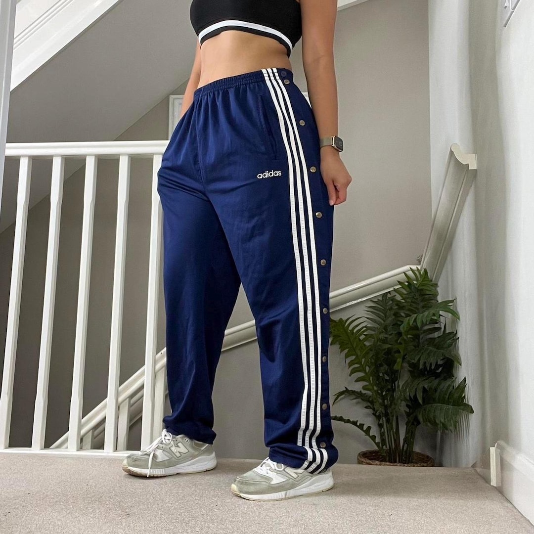 Vintage Rare Adidas Side Popper Track Pants Tracksuit Bottom Blue With ...