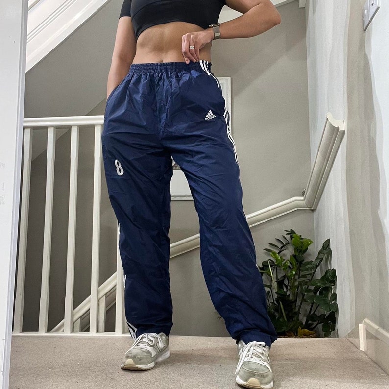 Adidas Side Popper Loose Fit Cotton Lined Nylon Windbreaker Track Pants ...