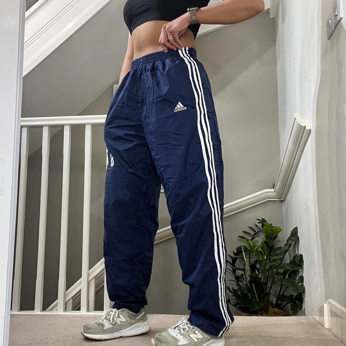 Adidas Side Popper Loose Fit Cotton Lined Nylon Windbreaker Track Pants ...