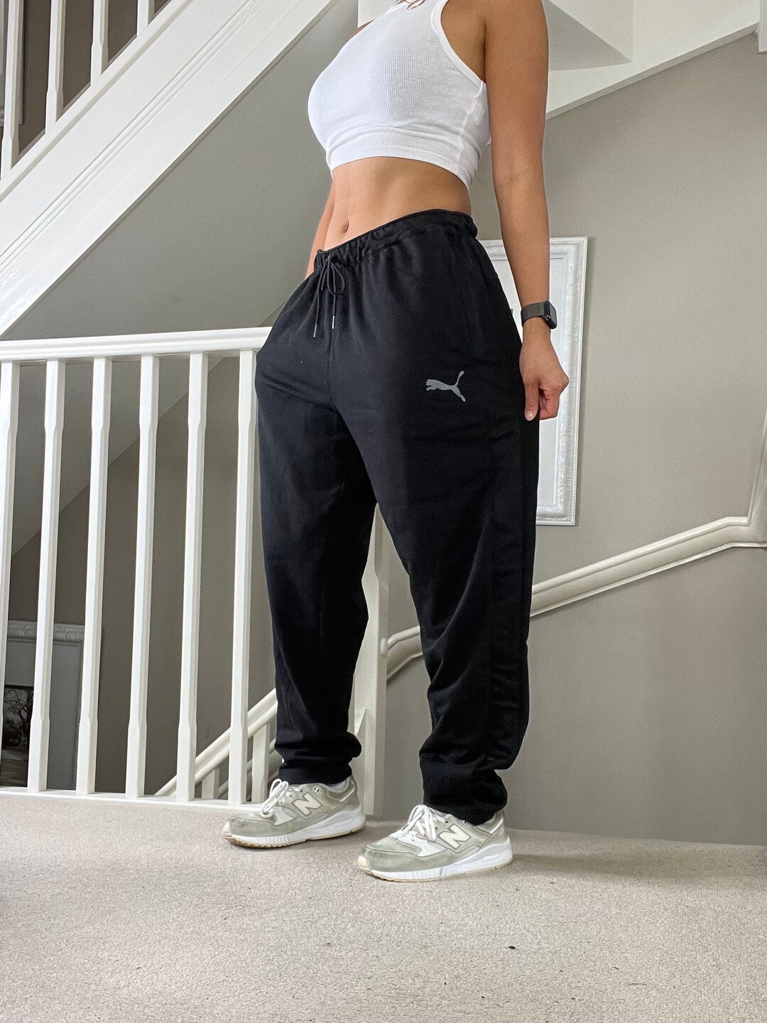 Puma Black Tapered Leg Joggers Track Pants Trackies Sweatpants Size L ...