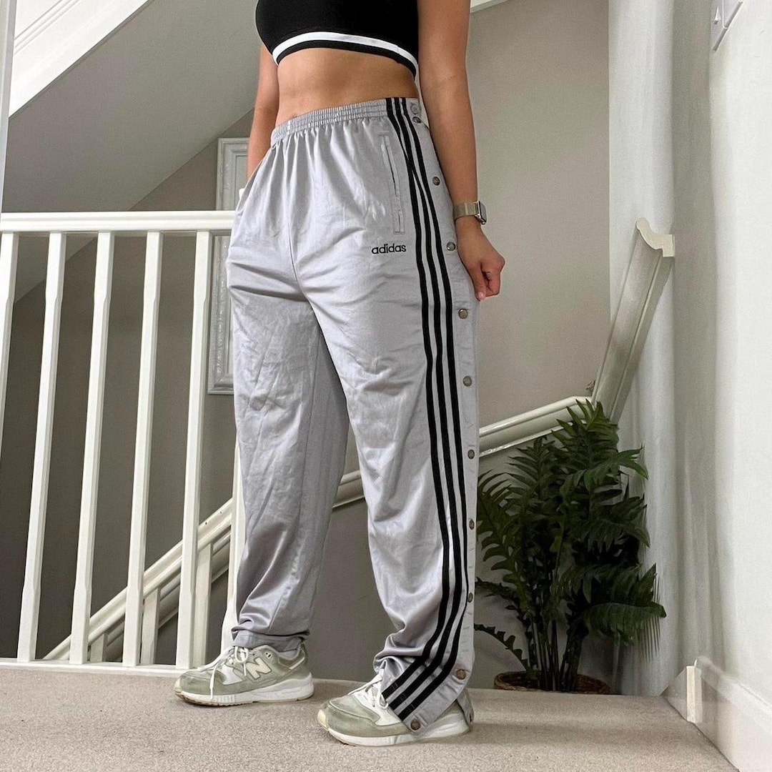 Vintage Rare Adidas Side Popper Track Pants Tracksuit Bottom Grey With ...