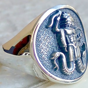 Abraxas Gnostic Gnosticism Magic Talisman Templars Handmade 3D Ring ...