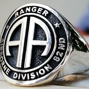 USA Army 82nd Airborne Division Handmade 3D Ring Solid Sterling Silver ...