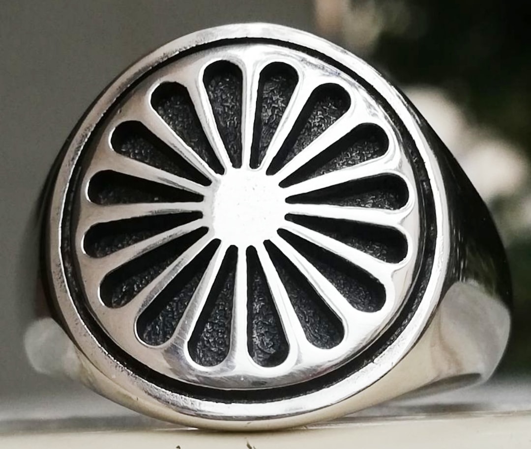 Romani Chakra Wheel, Ashoka Chakra Indian Wheel Handmade 3D Ring Solid ...