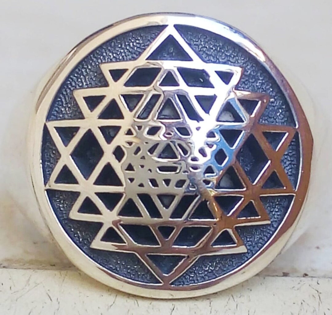 Sacred Geometry Sri Yantra Mandala Handmade 3D Ring Solid Sterling ...