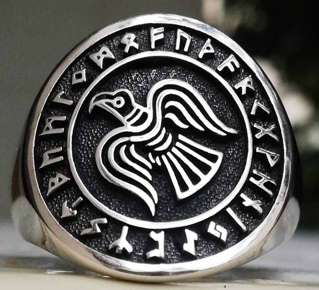 Viking Raven Banner Viking Rune Handmade 3D Ring Solid Sterling Silver ...