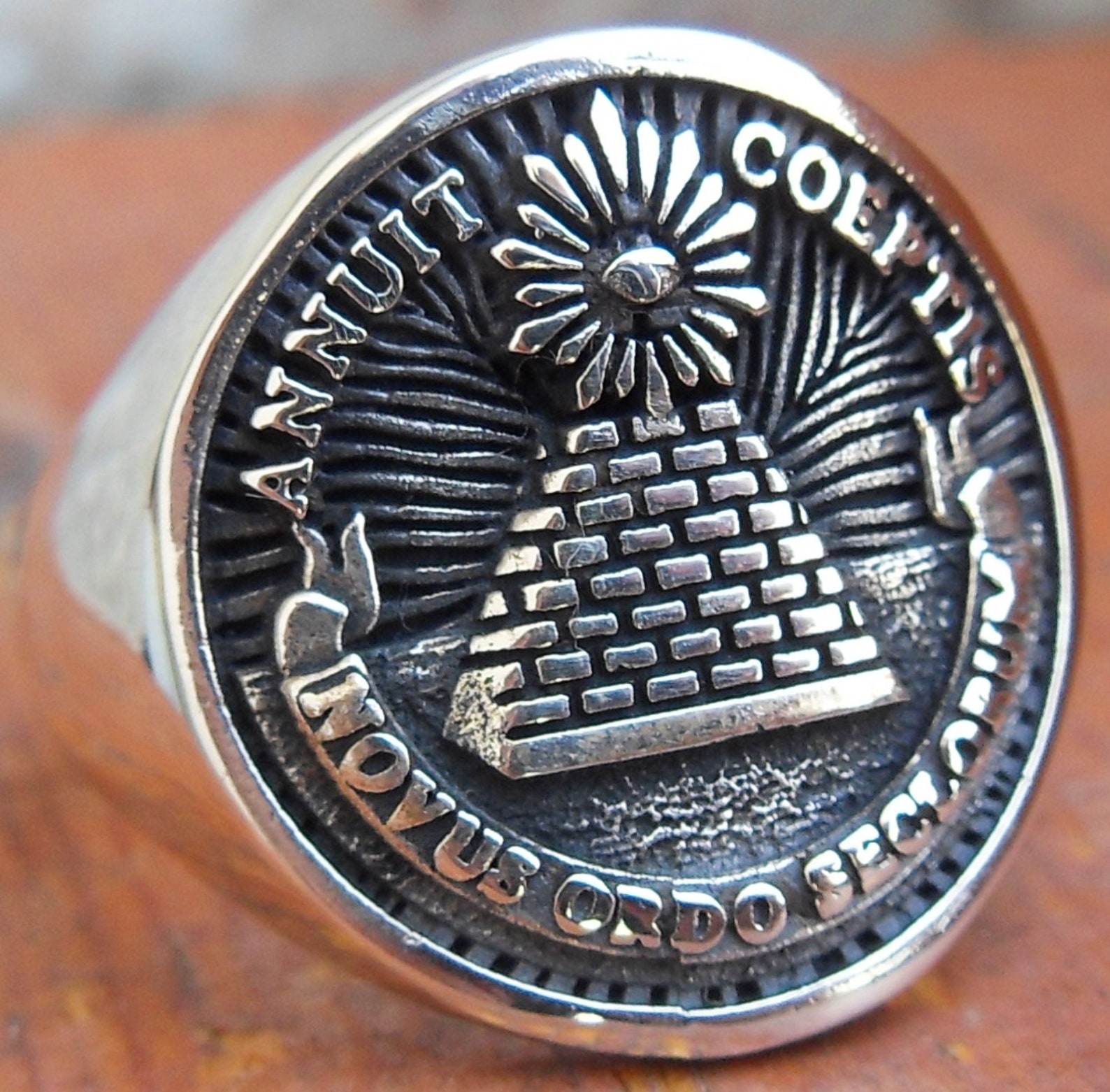 Masonic Annuit Coeptis Novus Ordo Seclorum Handmade 3D Ring Solid ...
