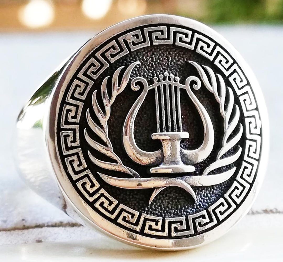 Apollo Greek God of Sun , Greek Lyre and Laurel Wreath Handmade 3D Ring ...