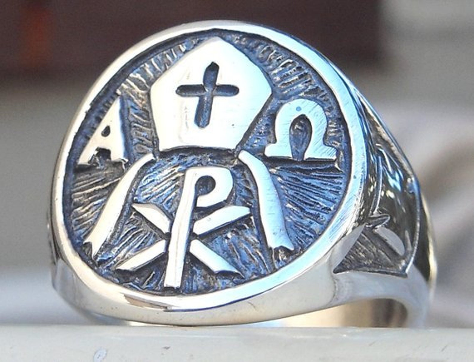 Chi Rho Monogram of Christ Bishop Handmade Ring Sterling - Etsy