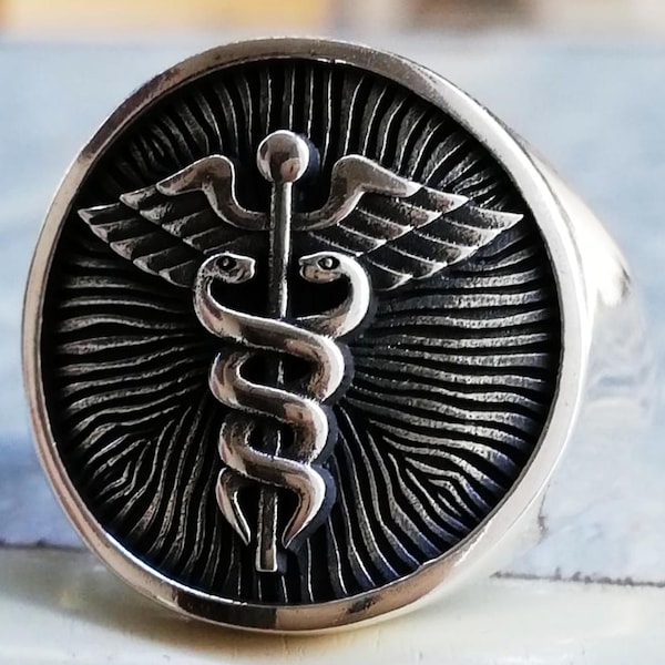Caduceu Silver Ring - Etsy