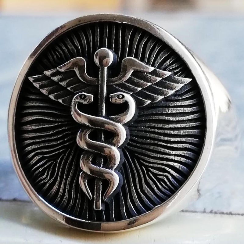 Caduceu Silver Ring - Etsy