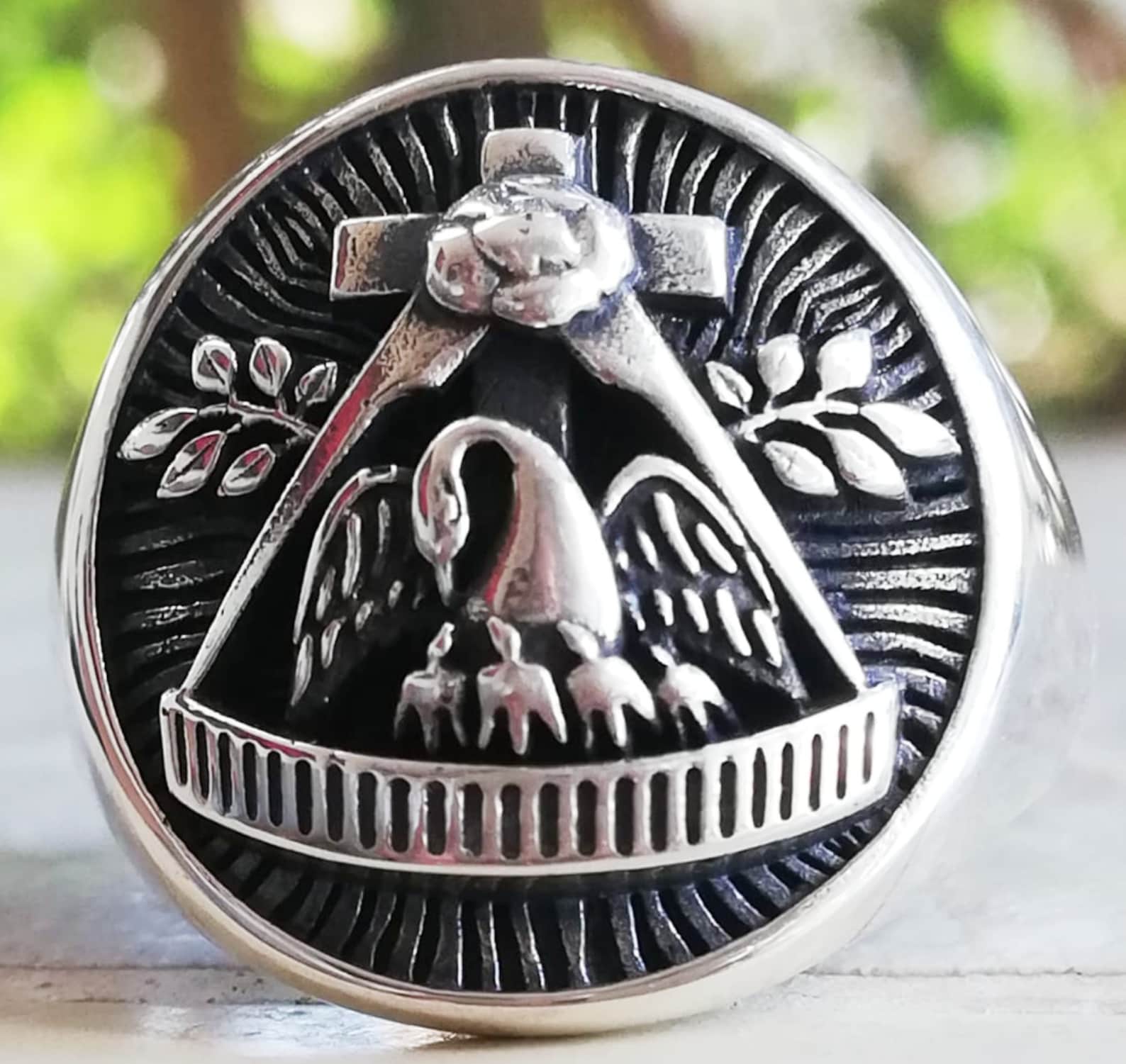 Masonic Rose Croix Pelican Handmade 3D Ring Solid Sterling Silver 925 ...