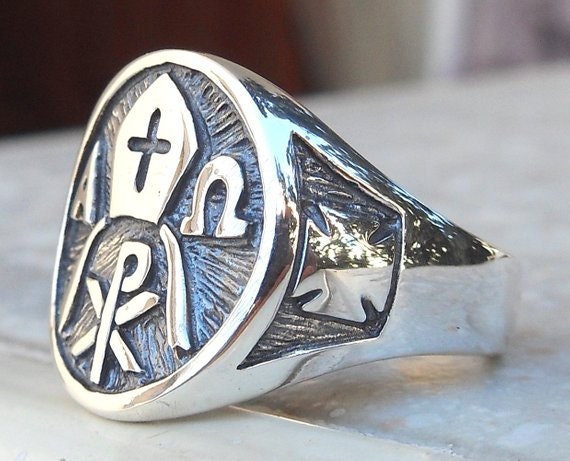 Chi Rho Monogram of Christ Bishop Handmade Ring Sterling | Etsy