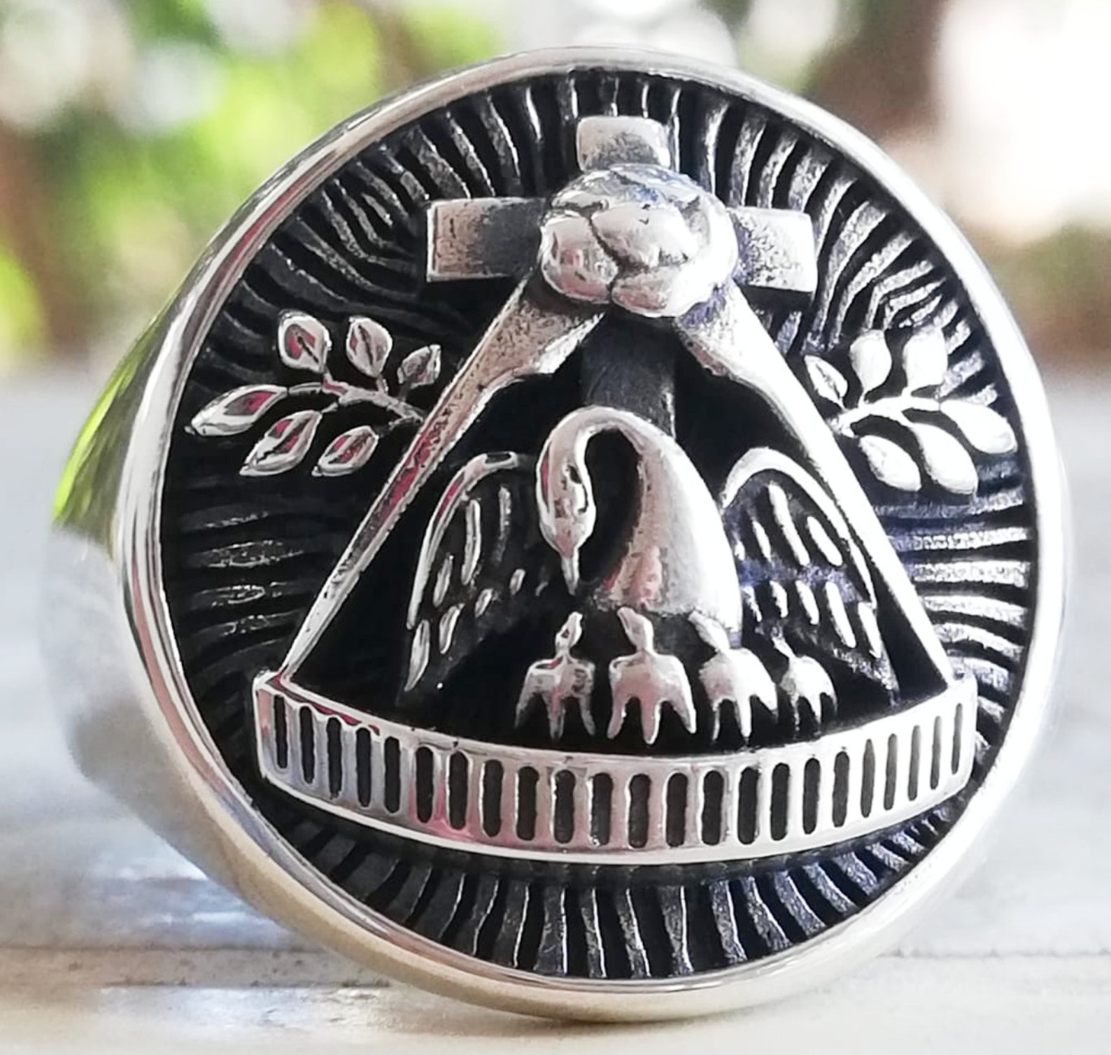 Masonic Rose Croix Pelican Handmade 3D Ring Solid Sterling Silver 925 ...