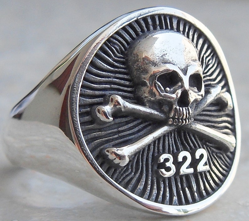 Yale Secret Society Skull and Bones Handmade 3D Ring Solid Sterling ...