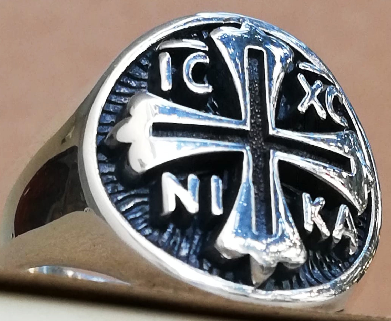 IC XC Nika Jesus Christ Christian Cross Handmade 3D Ring Solid Sterling ...