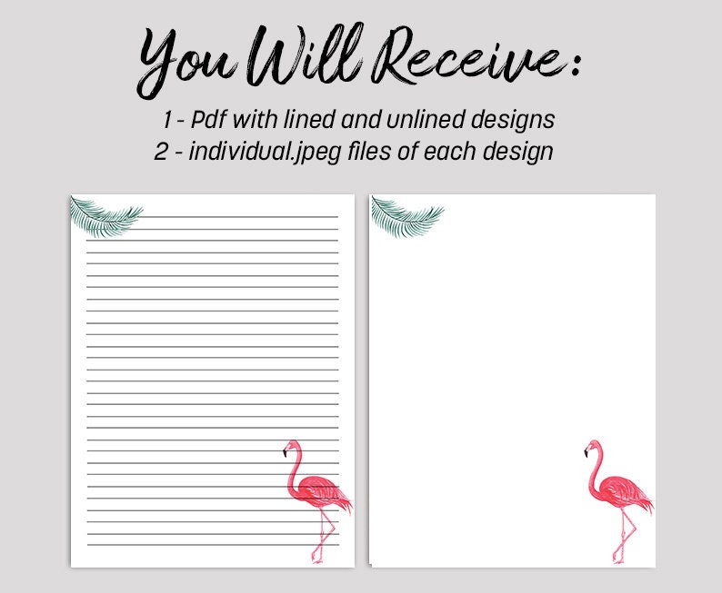 Printable Flamingo Writing Paper, PRINTABLE Stationery, Printable ...