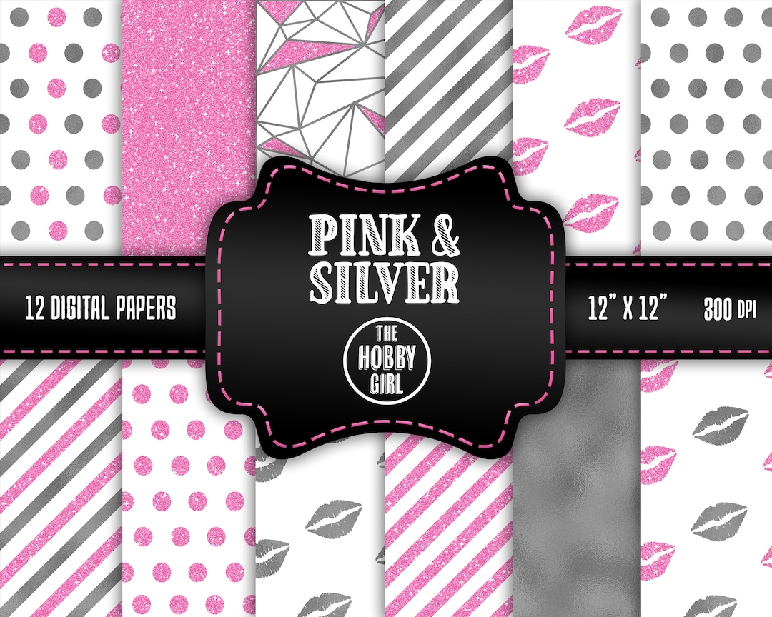 Pink and Silver Digital Scrapbooking Paper Printable Digital Download ...