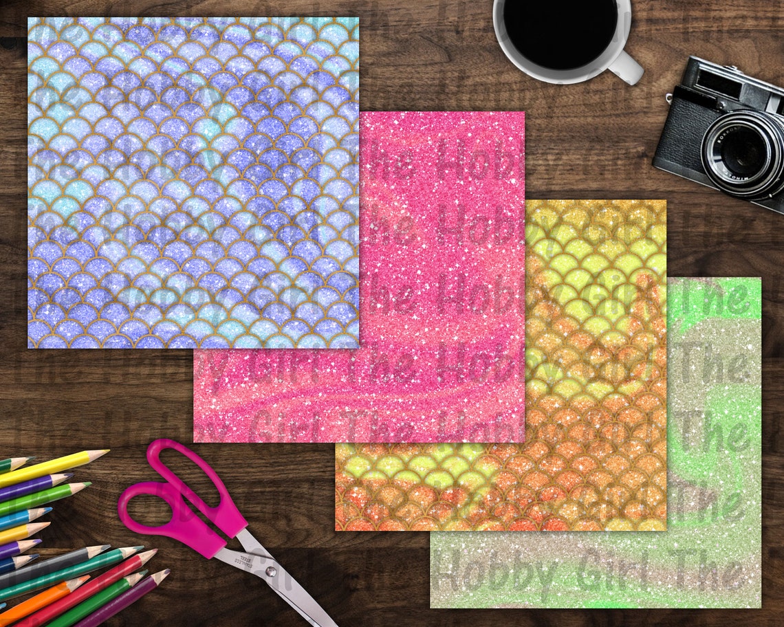 Glitter Mermaid Scales 14 Printable Digital Scrapbooking Papers ...
