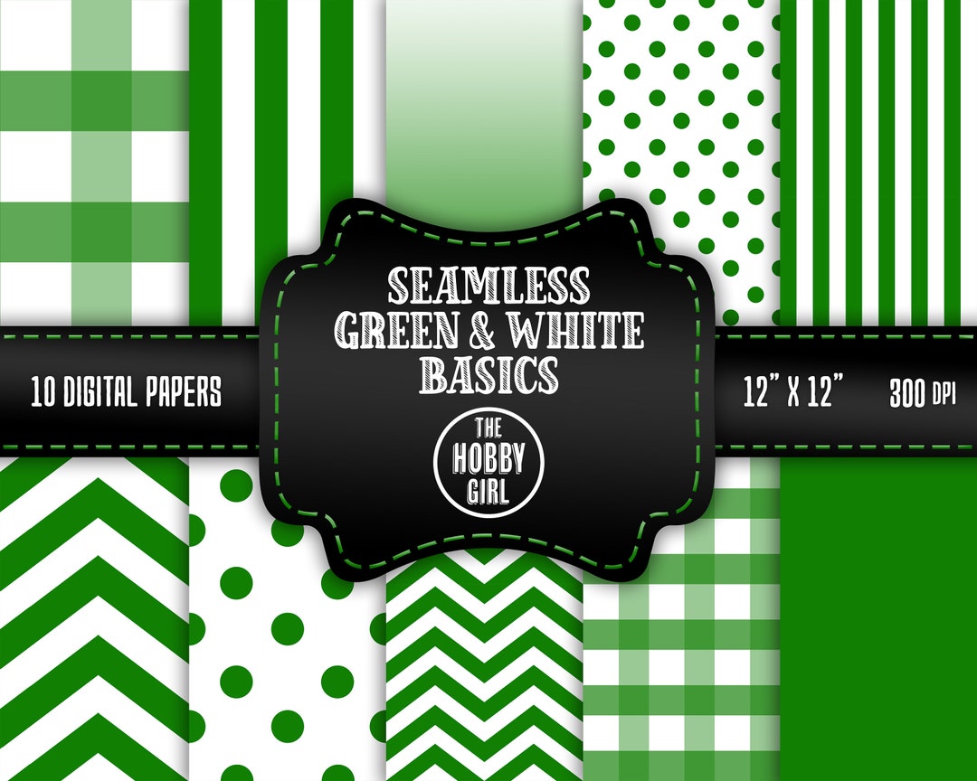 Seamless Green and White Basics Digital Paper Printable for ...