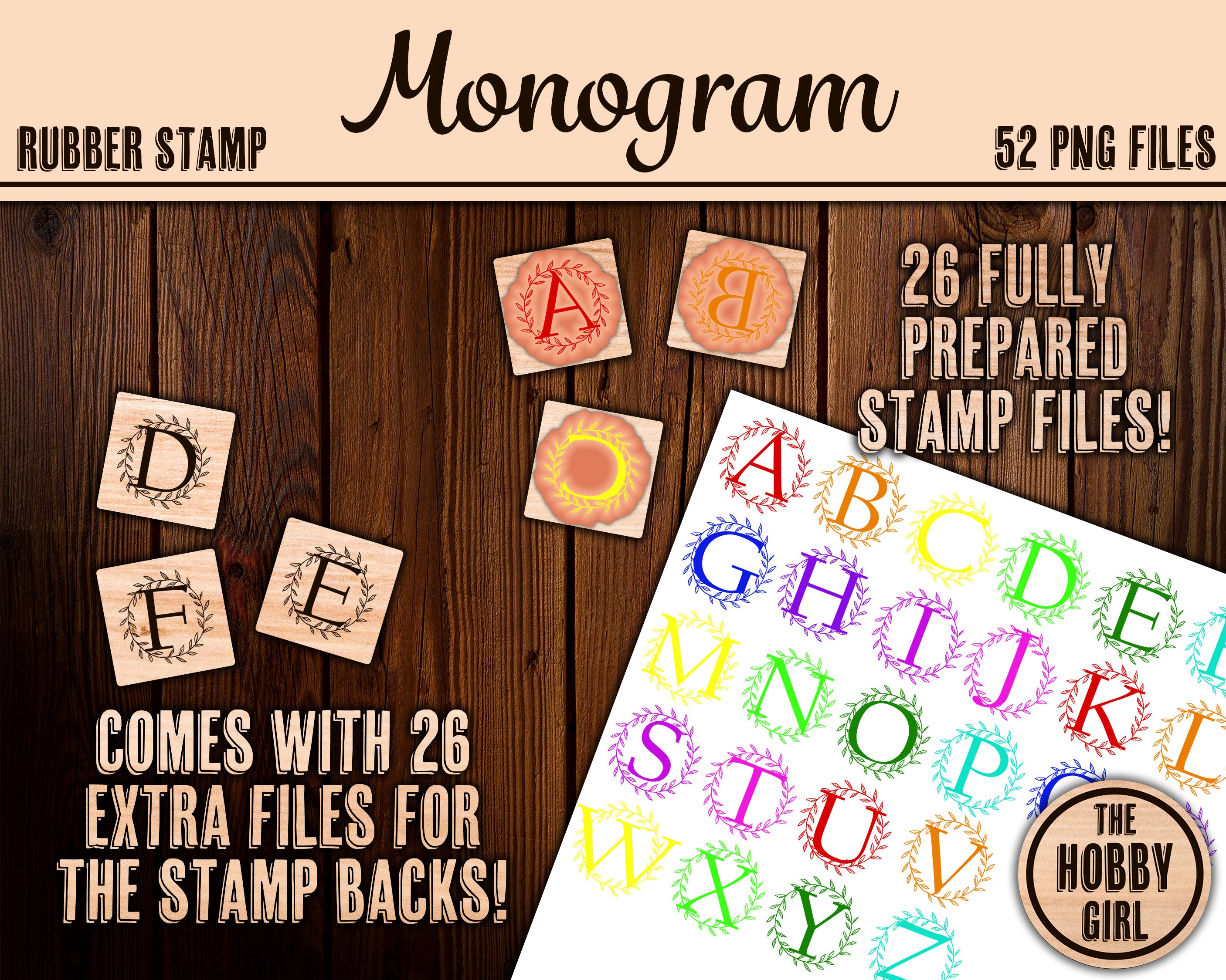 Monogram Rubber Stamp PNG File SET OF 52/ All 26 Letters / | Etsy