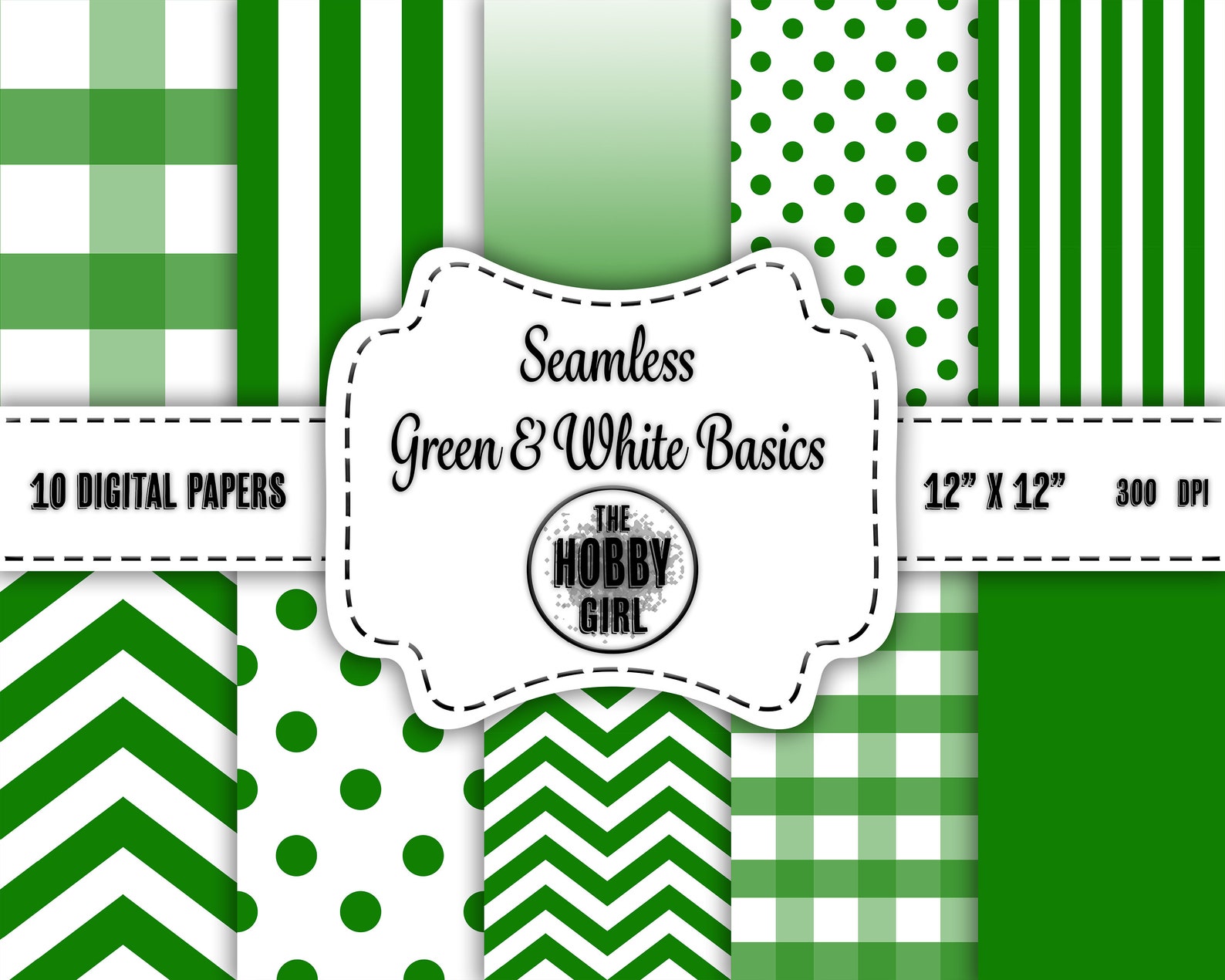 Seamless Green and White Basics Digital Paper Printable for - Etsy