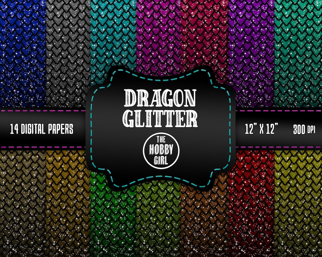 Dragon Glitter 14 Printable Digital Scrapbooking Papers Dark Glitter ...