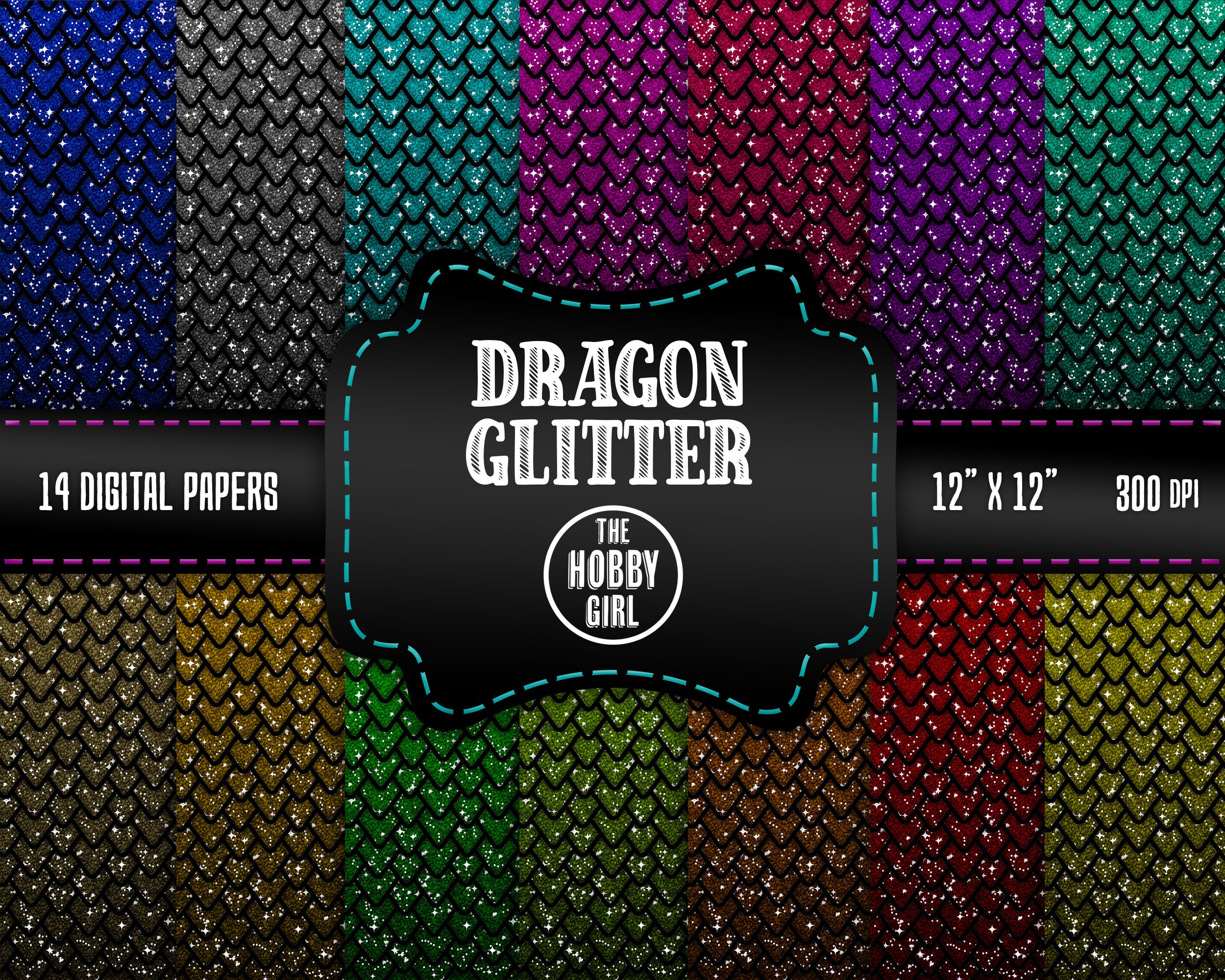Dragon Glitter 14 Printable Digital Scrapbooking Papers Dark Glitter ...