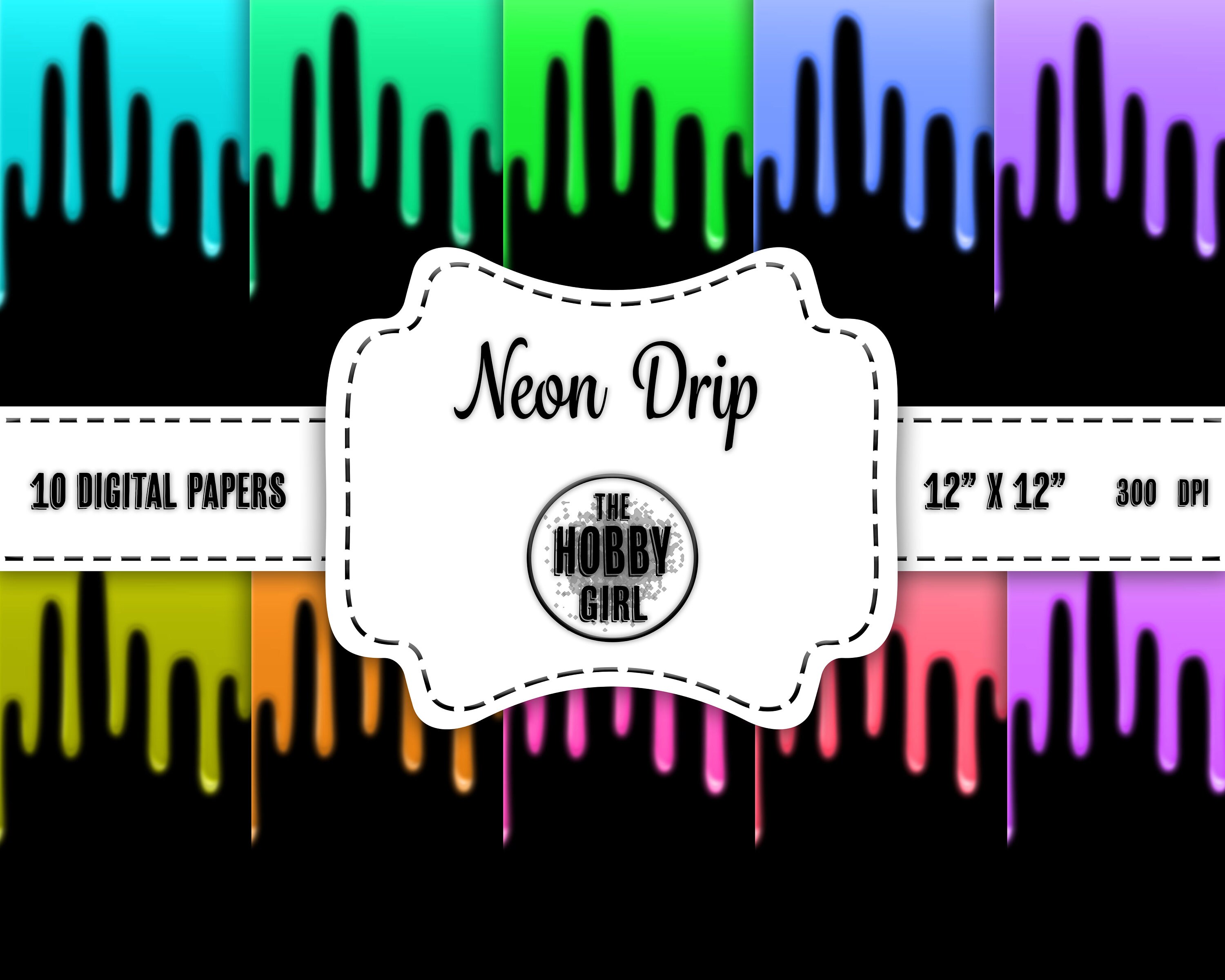 Neon Drip 10 Printable Digital Scrapbooking Origami Paper Glow | Etsy