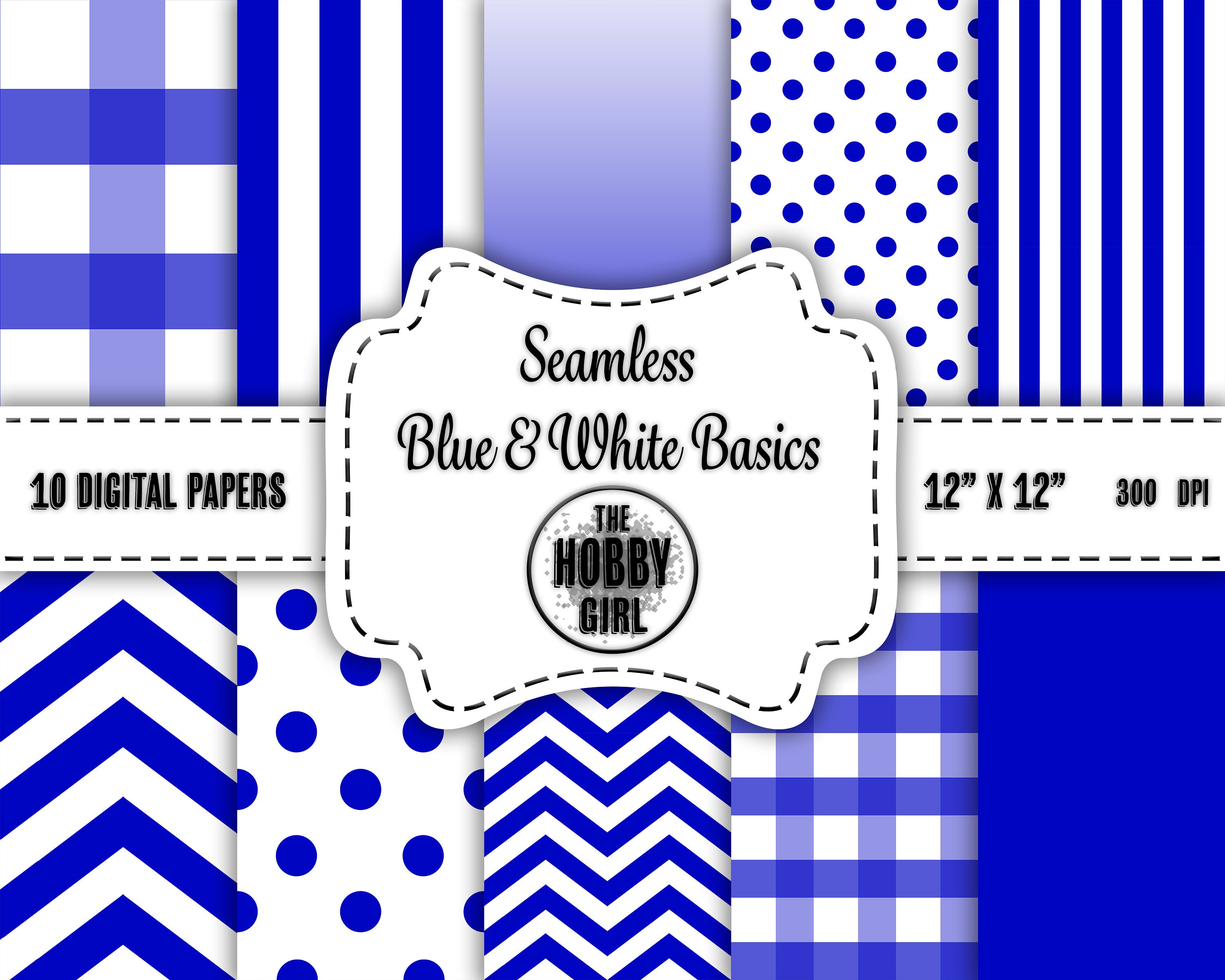 Seamless Blue and White Basics Digital Paper Printable for | Etsy