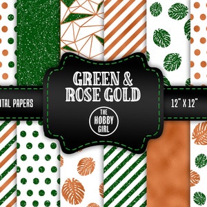 Green and Rose Gold Digital Scrapbooking Paper Printable Digital ...