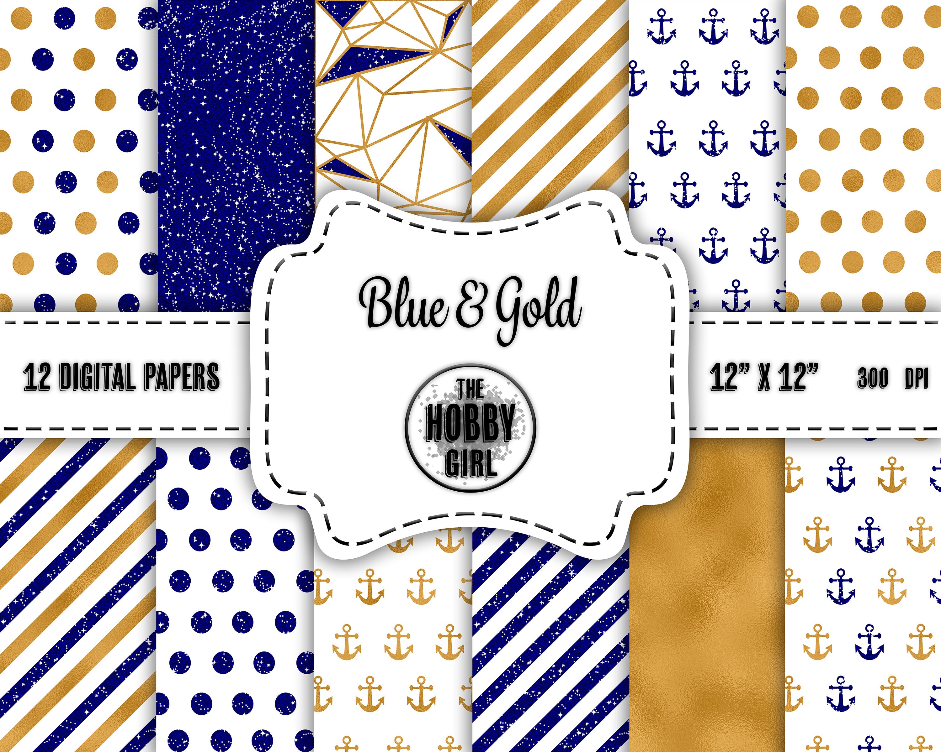 Blue and Gold Digital Scrapbooking Paper Printable Digital - Etsy