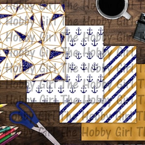 Blue and Gold Digital Scrapbooking Paper Printable Digital Download ...