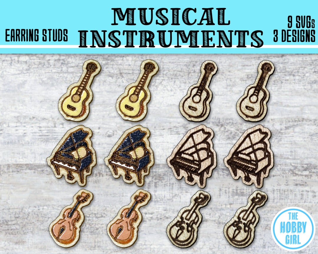 Musical Instruments Earring Stud SVG File SET of 3 DESIGNS / 9 Files ...