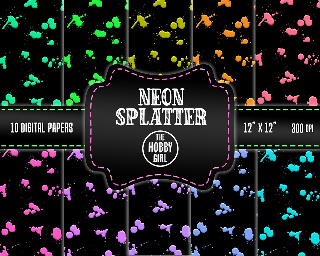 Neon Paint Splatter 10 Printable Digital Scrapbooking Origami Paper ...