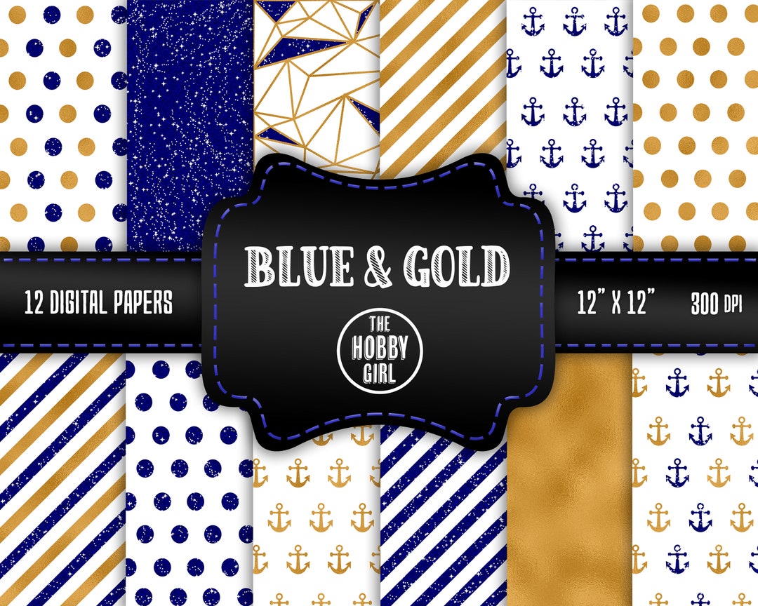 Blue and Gold Digital Scrapbooking Paper Printable Digital Download ...