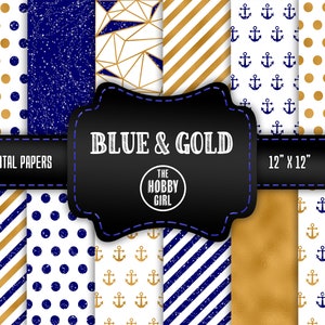 Blue and Gold Digital Scrapbooking Paper Printable Digital Download ...