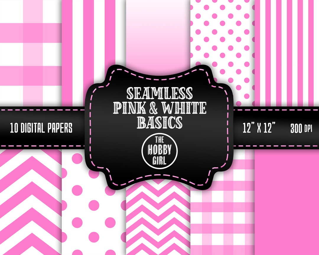 Seamless Pink and White Basics Digital Paper Printable for Scrapbooking ...