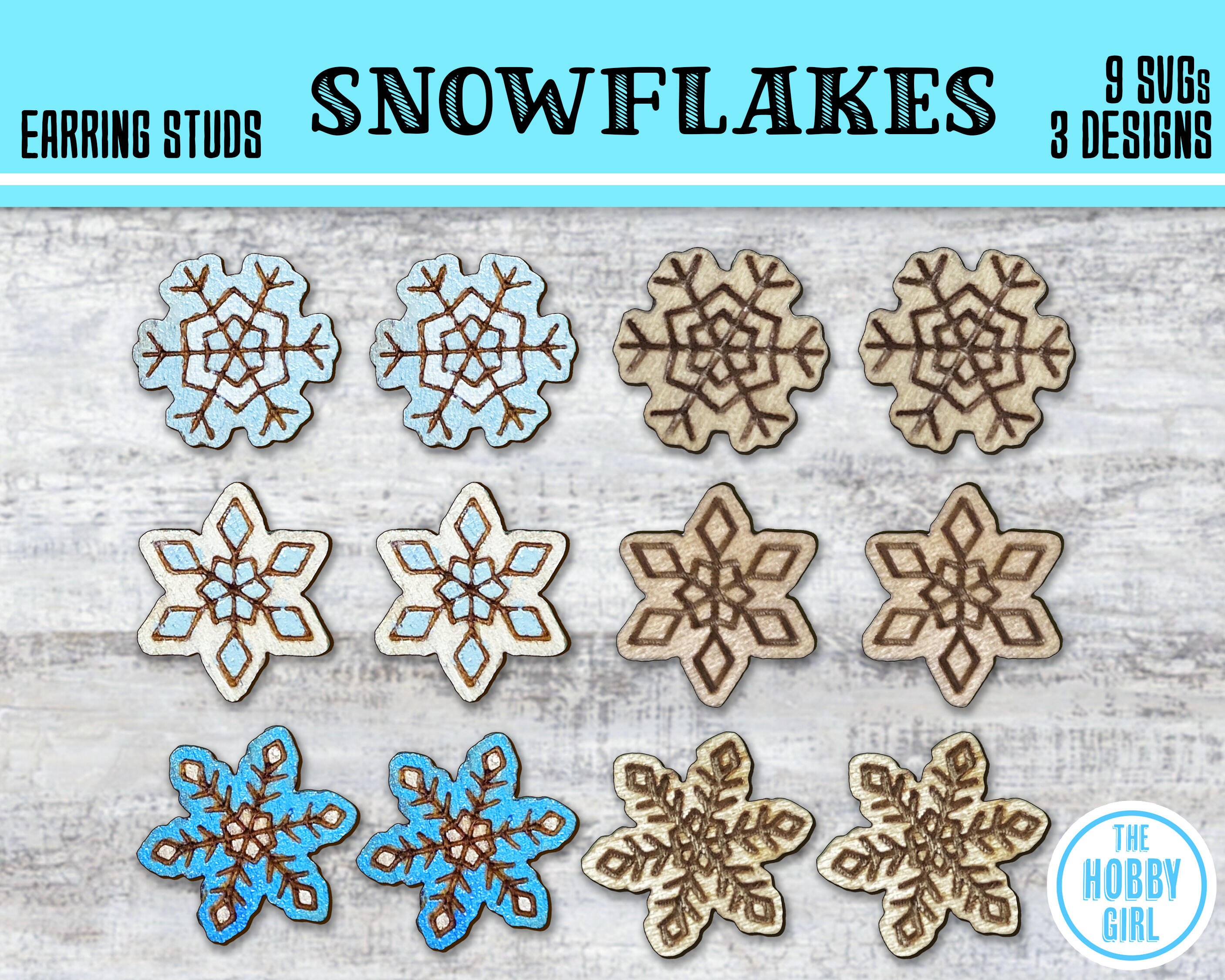 Snowflake Earring Stud SVG File SET of 3 DESIGNS / 9 Files / Laser ...