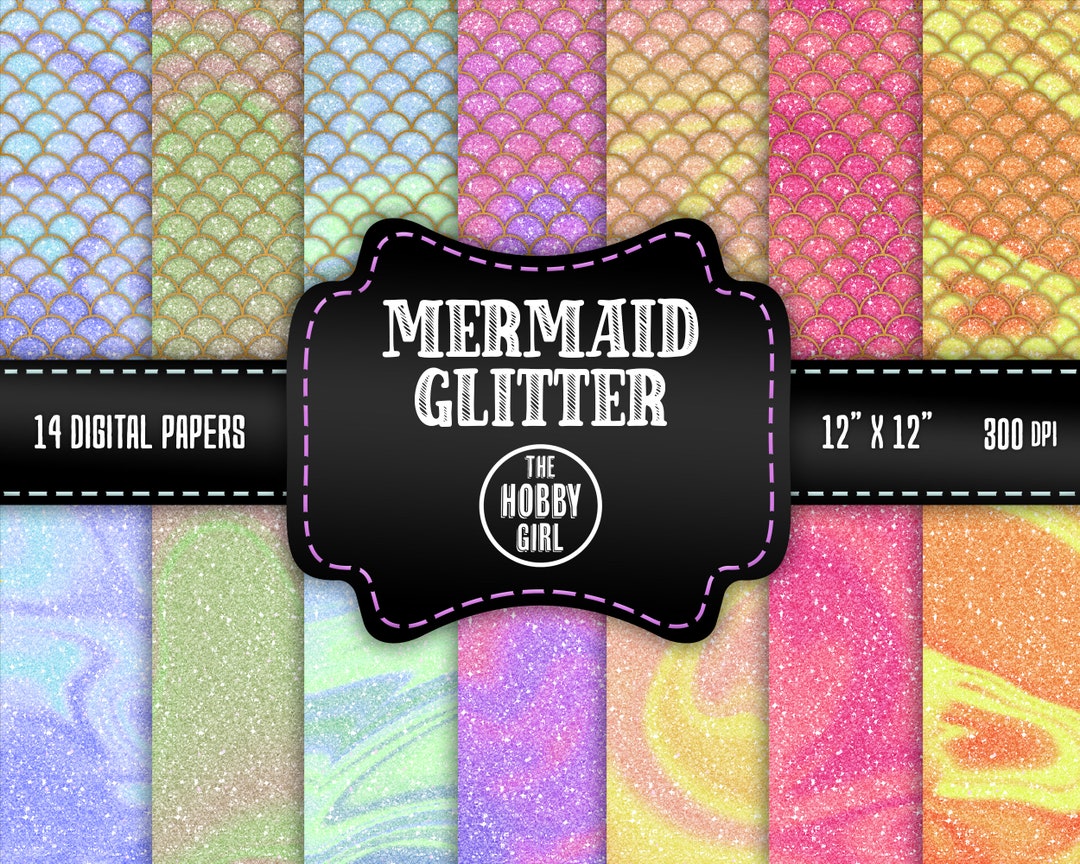 Glitter Mermaid Scales 14 Printable Digital Scrapbooking Papers ...