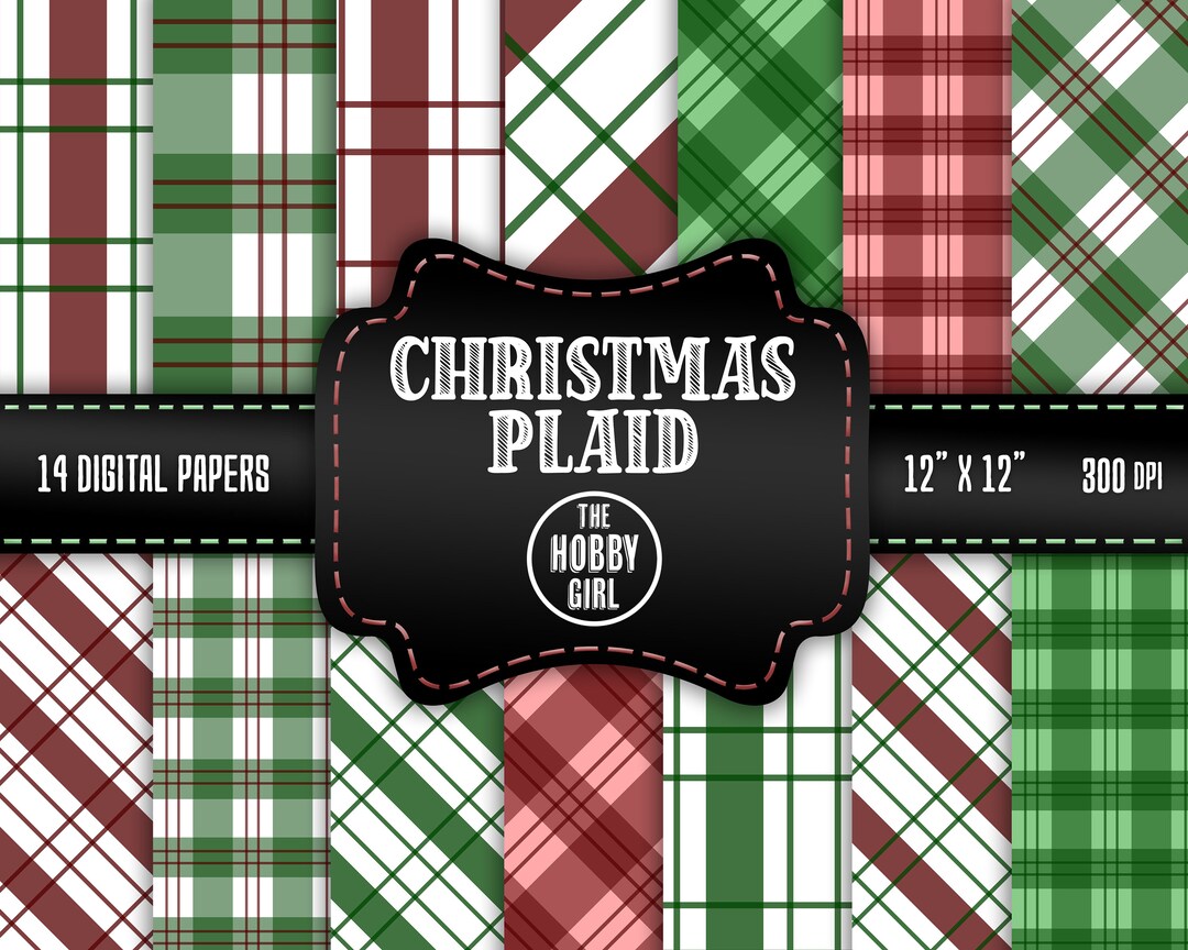 Christmas Plaid 14 Printable Digital Scrapbooking Papers Green and Red ...