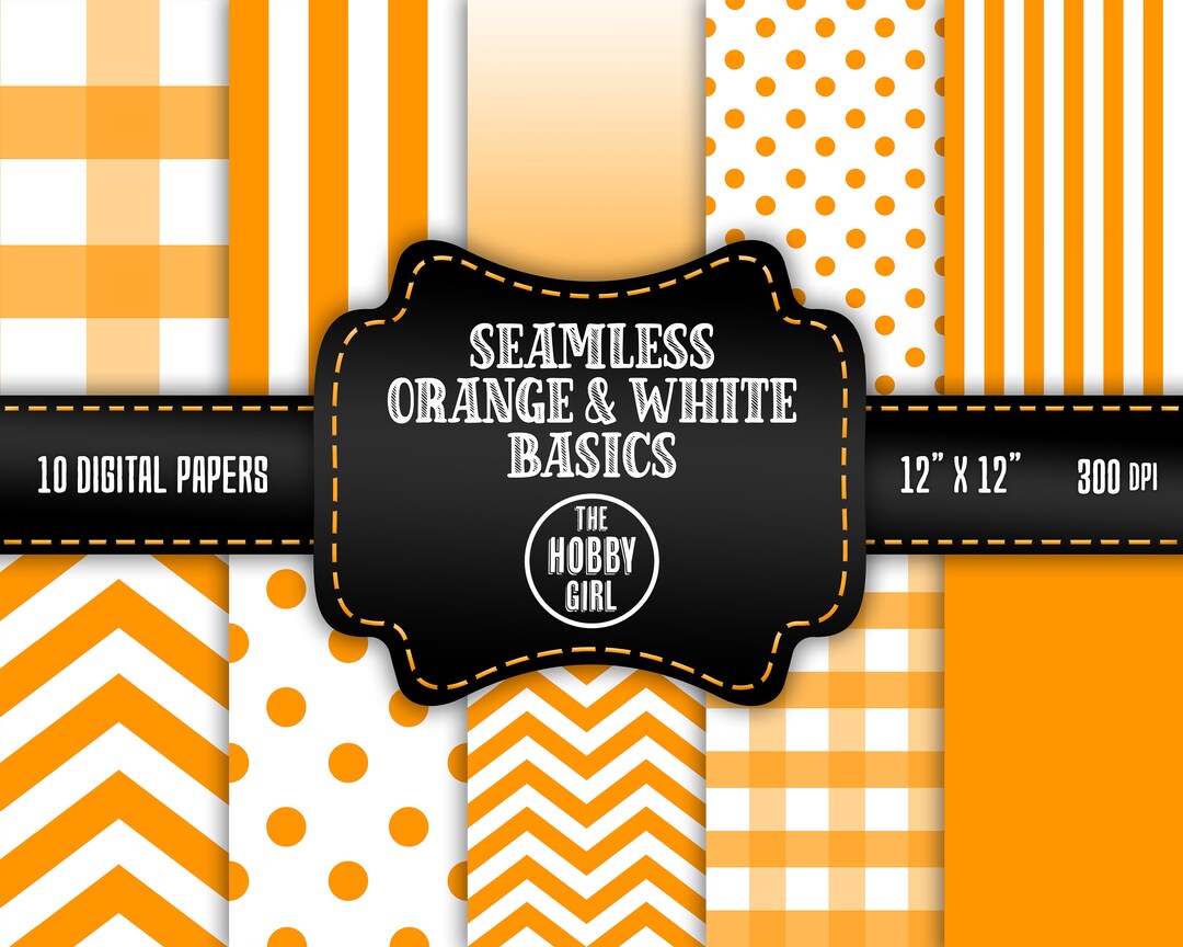 Seamless Orange and White Basics Digital Paper Printable for ...