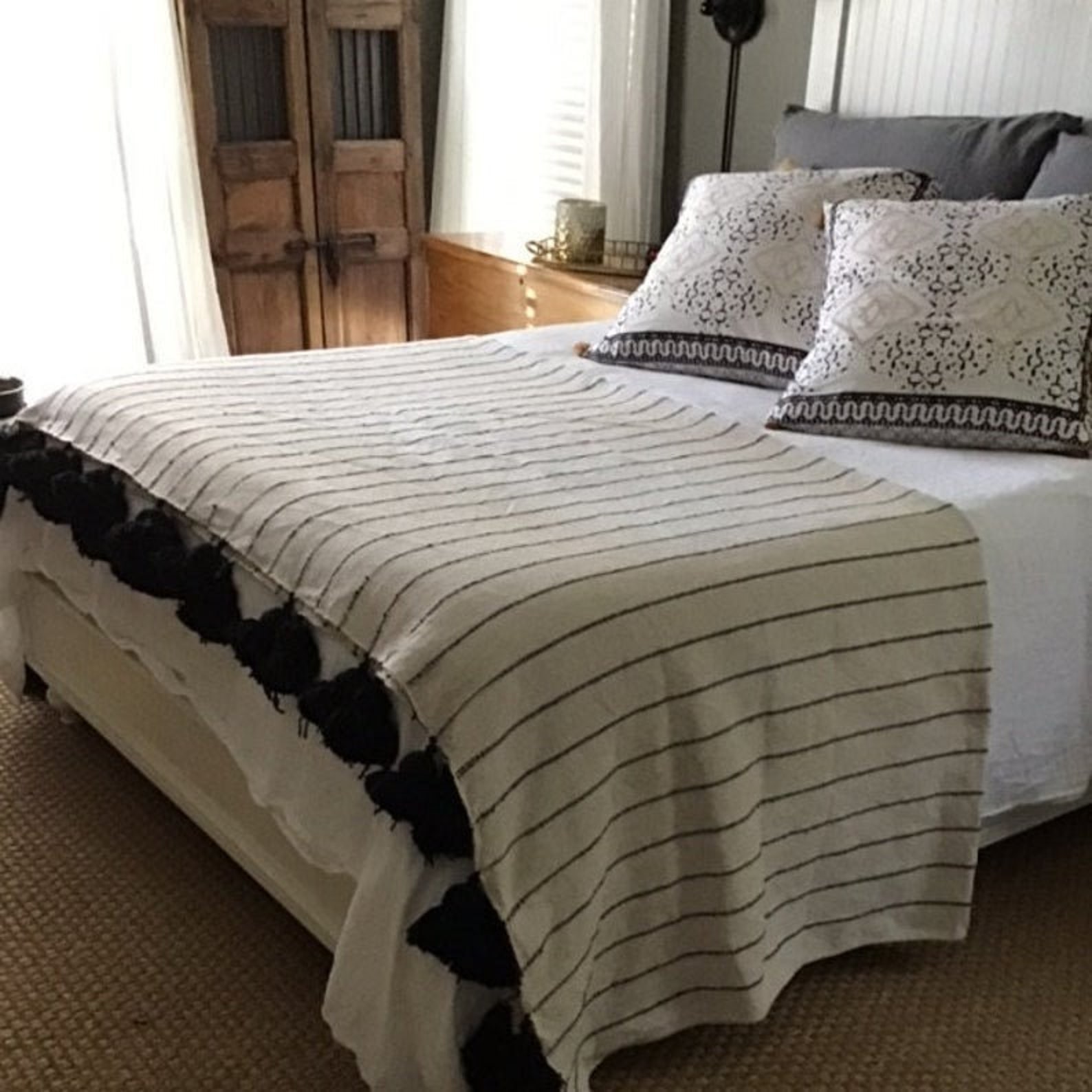Cotton Moroccan Blanket Throw Pom Pom Moroccan Pompom - Etsy