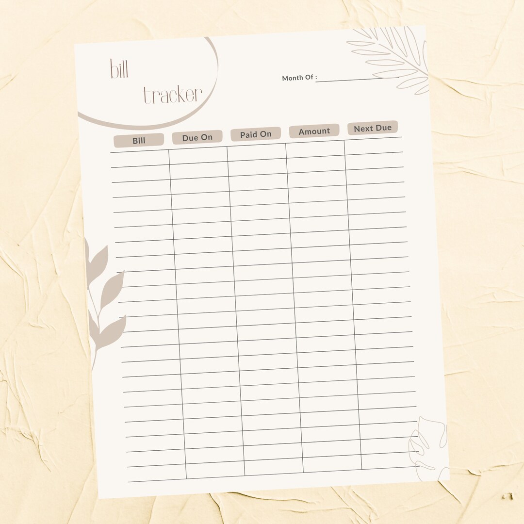 Bill Tracker Sheet, Printable Bill Tracker, Digital Download ...