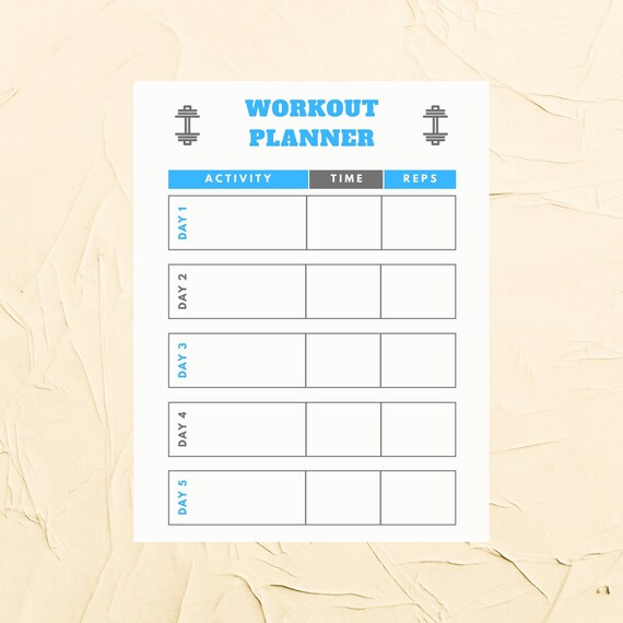 Workout Planner Worksheet Fitness Planner Page Printable - Etsy